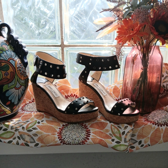 Jimmy Choo | Shoes | Jimmy Choo Black Wedge Shoes With Versatile Design ...